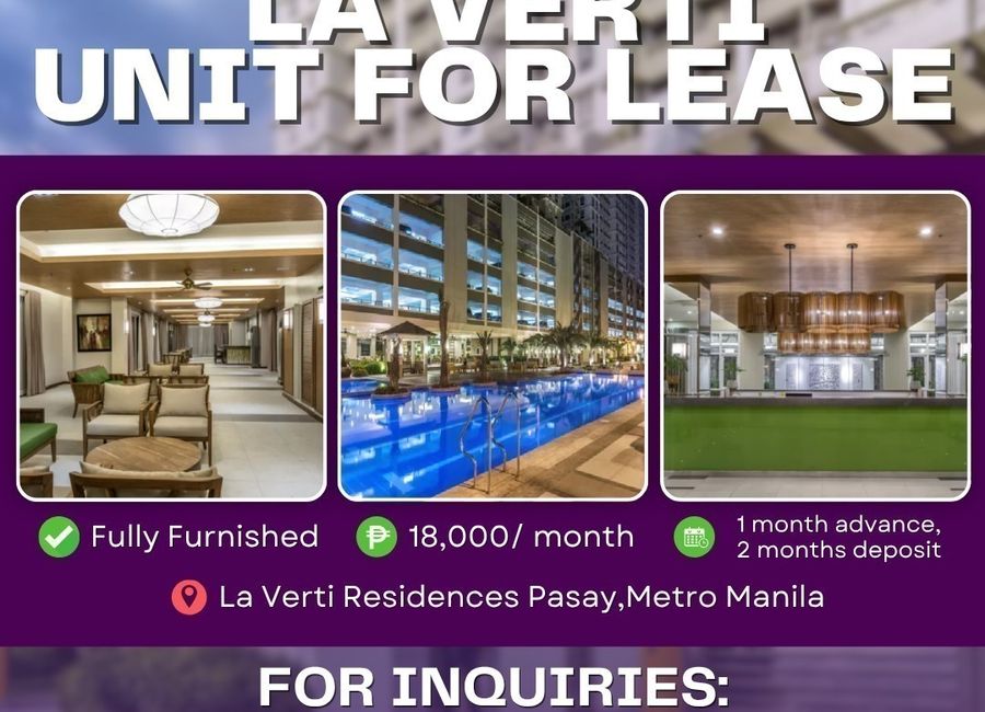 La Verti Residence - Fully Furnished Studio Unit For Lease
