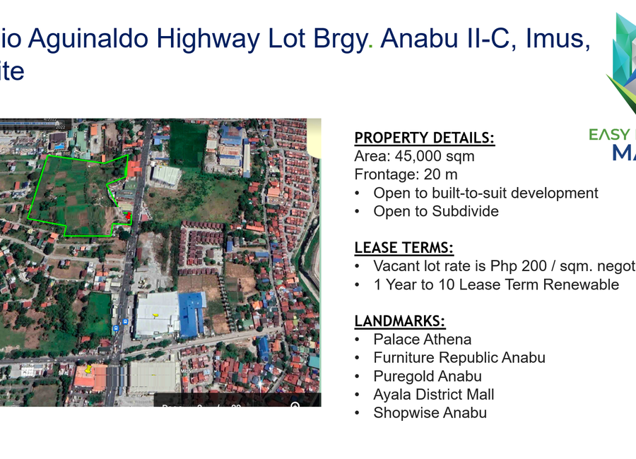 Emilio Aguinaldo Lot for Rent Lease Anabu Imus Cavite 4.5 has
