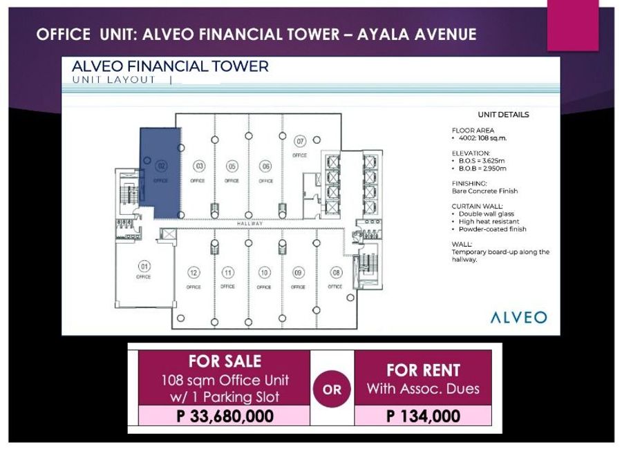 New Office Space Corner Unit for Sale in Alveo Financial Tower, Ayala ...