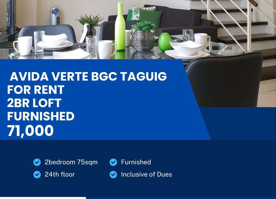 2BR Avida Towers Verte For Rent Fully Furnished 75sqm Loft Type Condo ...