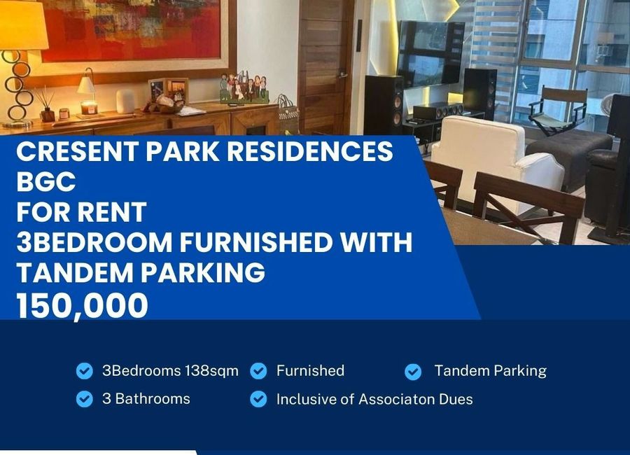 Crescent Park Residences BGC 3BR Condo with Maid’s Room and Tandem ...